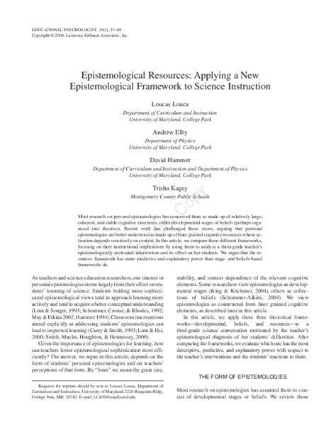 Pdf Epistemological Resources Applying A New Epistemological Framework To Science Instruction
