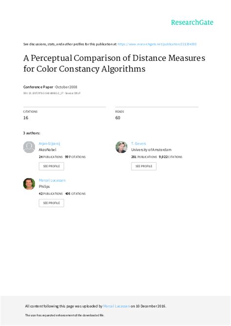 Pdf A Perceptual Comparison Of Distance Measures For Color Constancy Algorithms