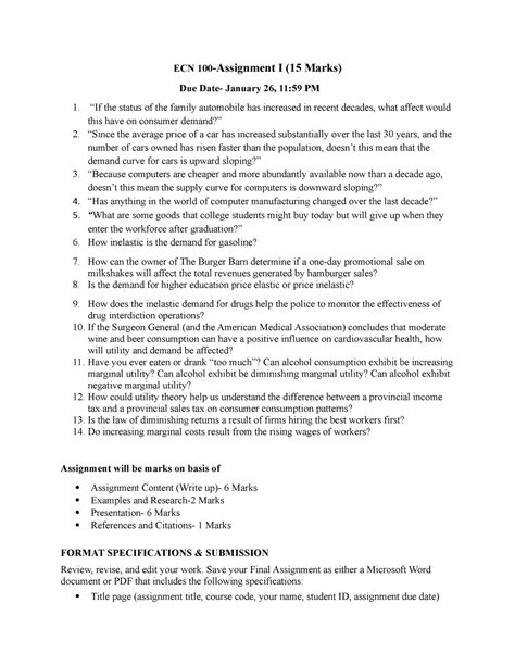 Ecn100 Assignment 1 Ecn 100 Assignment I 15 Marks Due Date January