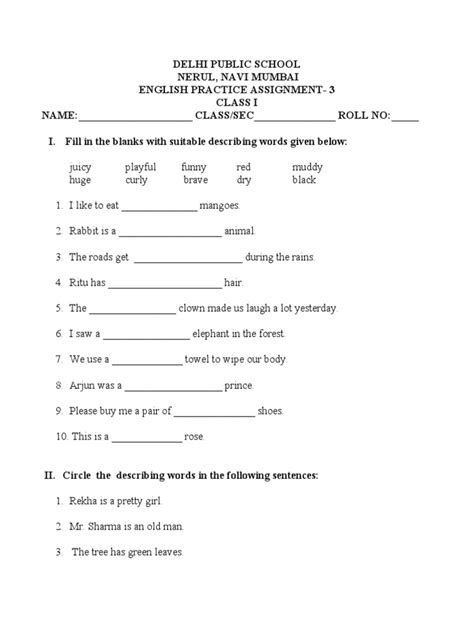 Cbse Class 1 English Assignments 4 Revision Assignment Pdf