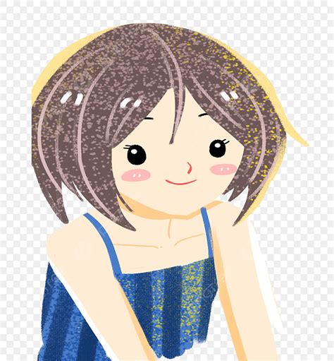 짧은 머리 귀여운 일러스트 파란색 슬링 파란색 탑 소녀 Png 일러스트 및 Psd 이미지 무료 다운로드 Pngtree