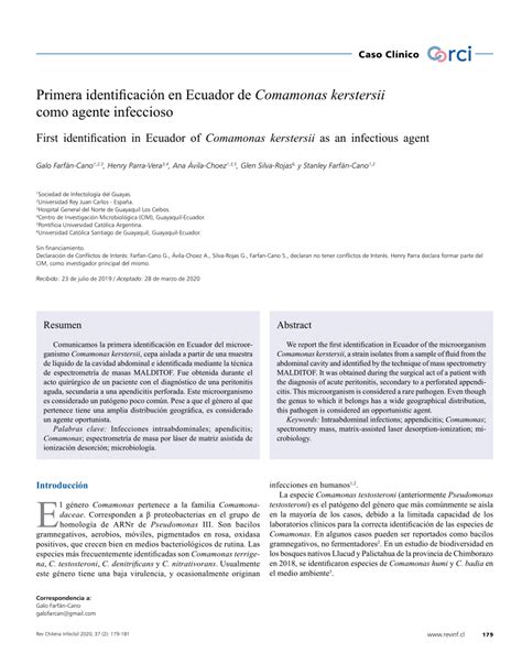 Pdf Primera Identificación En Ecuador De Comamonas Kerstersii Como