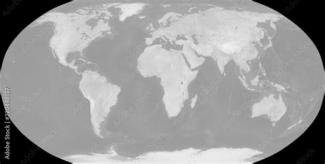 Ilustração Map Of The World In Robinson Projection Terrain Depicted Monochromatically In