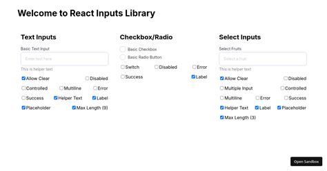 React Inputs Library Codesandbox