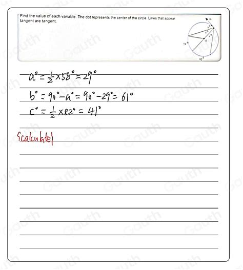 solved find the value of each variable the dot represents the center of the circle lines that
