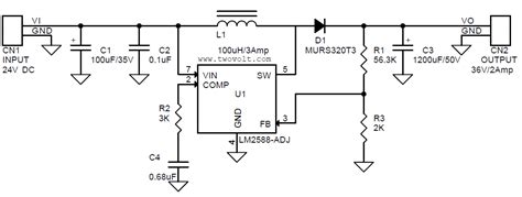 24v To 36v 2a Dc Dc Step Up Converter Using Lm2588 Electronics Lab