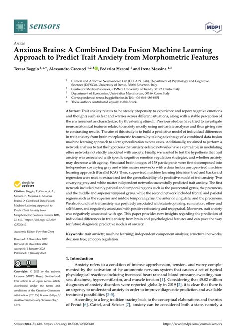 Pdf Anxious Brains A Combined Data Fusion Machine Learning Approach To Predict Trait Anxiety