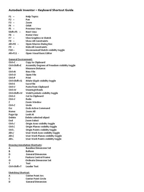 Autodesk Inventor Keyboard Shortcut Guide Pdf