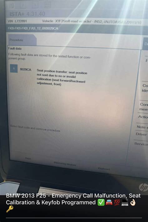 Bmw 2013 F25 Emergency Call Malfunction Seat Calibration And Keyfob