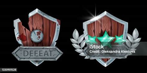 승리 패배 게임 배지 벡터 승자 아이콘 잃어버린 전투 기호 깨진 나무 방패 돌 기호 1위에 대한 스톡 벡터 아트 및 기타 이미지 Istock