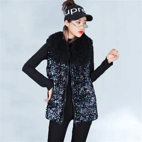 Европейский Модный зимний жилет с воротником из овечьего меха для женщин новинка года