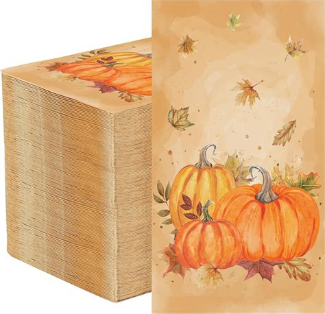 100 Pcs Fall Pumpkin Guest Napkins Thanksgiving Disposable