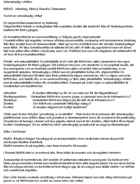 Vetenskapliga Artiklar Imrod Och Sökstrategier För Pubmed Studocu