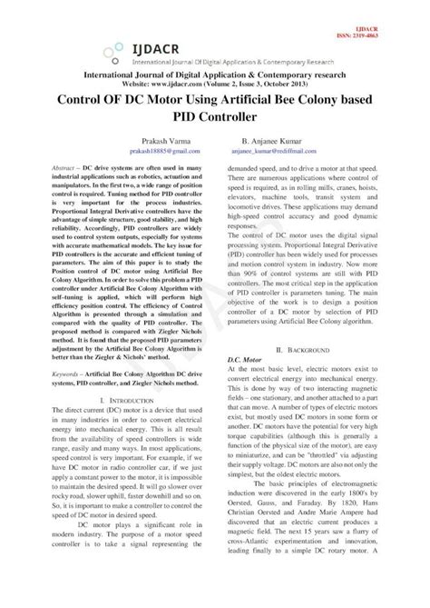 PDF Control OF DC Motor Using Artificial Bee Colony Based PID