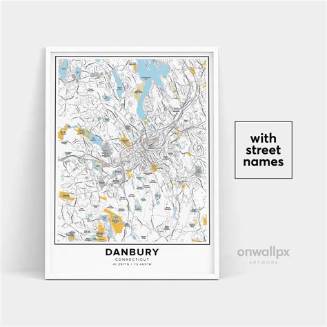 Danbury Map Print Street Names Danbury Print Printable Map Of Danbury