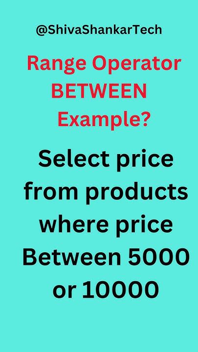 Range Operator Between Use In Sql Shivashankartech Youtube