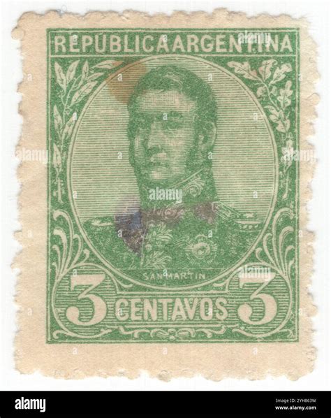 Argentina 1909 3 Centavos Green Postage Stamp Depicting Portrait Of