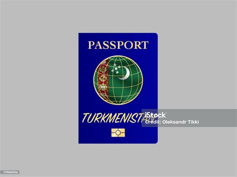 생체 인식 디지털 데이터 칩 사실적인 파란색 커버 아이콘 로고 광고 웹에 대한 황금 글자 벡터 일러스트와 투르크 메니스탄 국기 국가 지리적 지역에 대한 스톡 벡터 아트 및