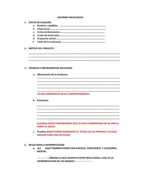 Modelo De Informe Psicológico Pdf Ciencia Cognitiva Sicología