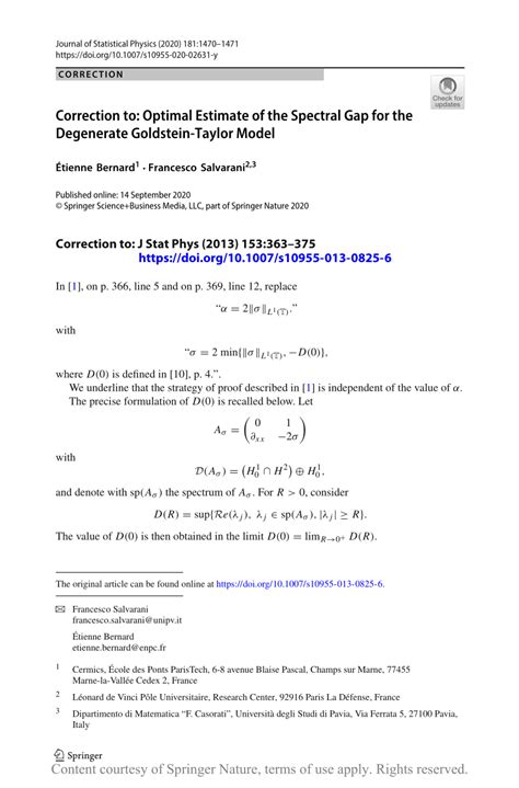 Correction To Optimal Estimate Of The Spectral Gap For The Degenerate Goldstein Taylor Model