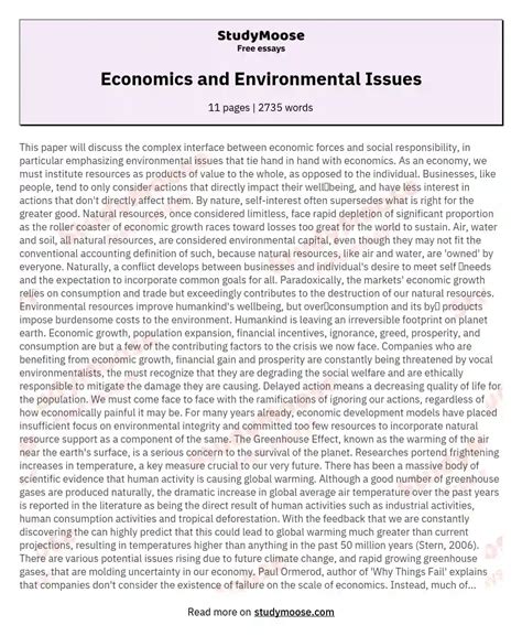 Economics And Environmental Issues Free Essay Example