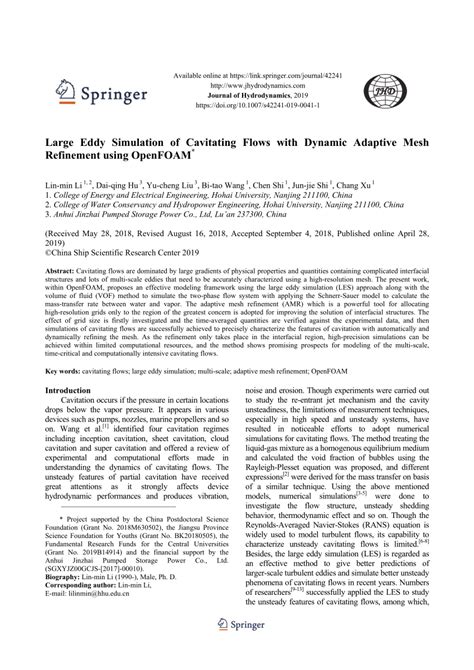 pdf large eddy simulation of cavitating flows with dynamic adaptive mesh refinement using openfoam