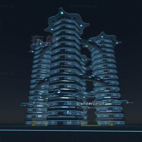 Blender科技感大楼建筑模型 Blender布的