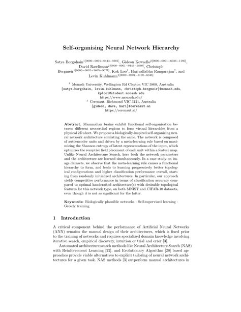 pdf self organising neural network hierarchy
