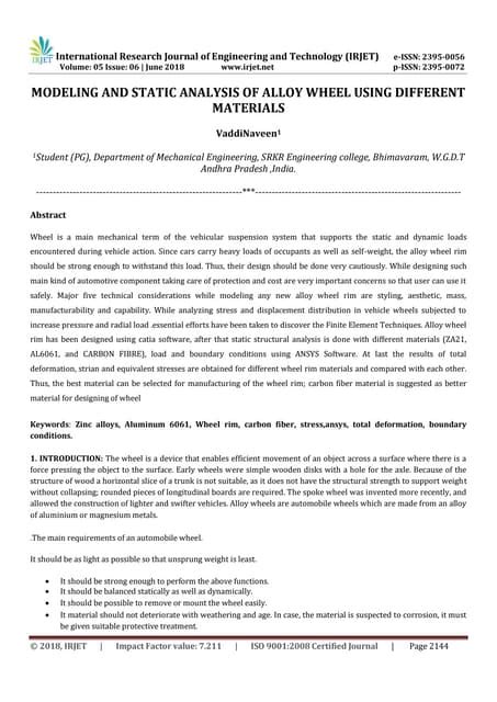 Design And Analysis Of Two Wheeler Wheel Rim With Different Alloy