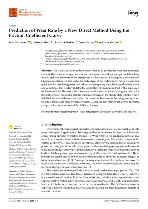 Pdf Prediction Of Wear Rate By A New Direct Method Using The Friction