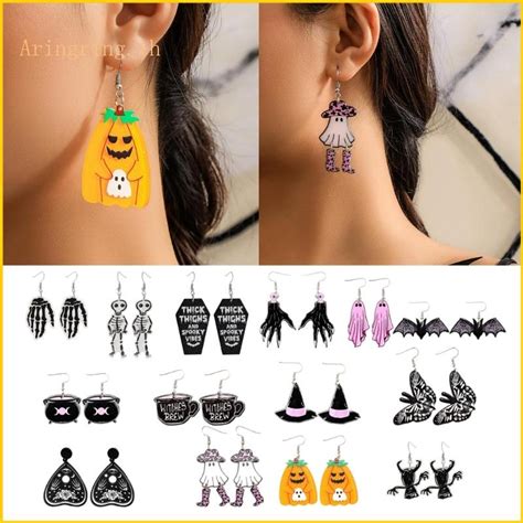 Arin ต่างหูอะคริลิค รูปฟักทอง โครงกระดูก ฮาโลวีน เครื่องประดับ สําหรับผู้หญิง Aringring Th