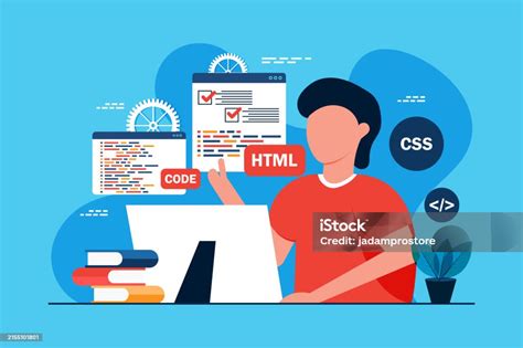 Man Working As Programmer Writing Code Using Computer Website Developer