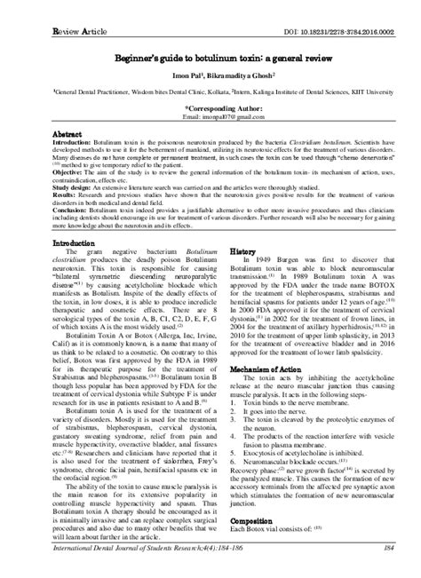 Pdf Beginners Guide To Botulinum Toxin A General Review