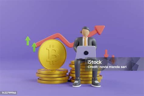 위아래 화살표가있는 비트 코인의 3d 그림 황소 또는 곰 시장 암호화 통화 또는 주식의 추세 무역 교환 배경 위 또는 아래 화살표 3d 렌더링 3차원 형태에 대한 스톡 사진