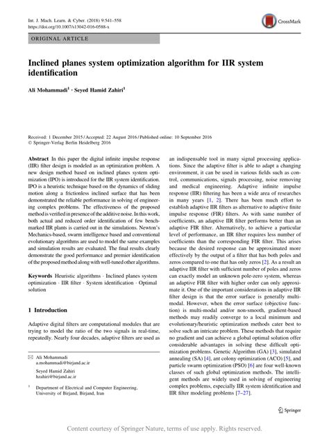 inclined planes system optimization algorithm for iir system identification request pdf