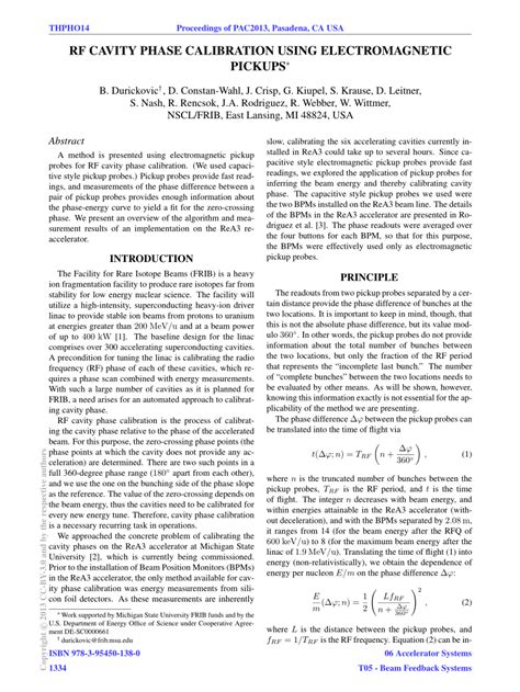 Pdf Rf Cavity Phase Calibration Using Electromagnetic Pickups