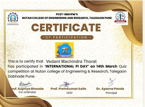 Vedant Thorat On Linkedin Hi This Is My Certificate Of Participating In International Pi Day