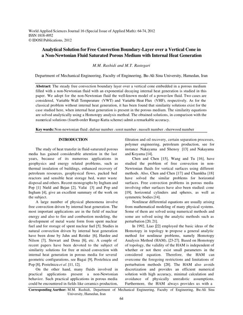 Pdf Analytical Solution For Free Convection Boundary Layer Over A Vertical Cone In A Non