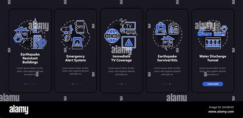 Earthquake Mitigation Strategies Night Mode Onboarding Mobile App Screen Stock Vector Image