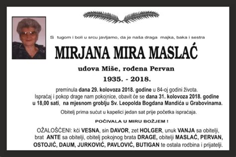 Mirjana Mira Masla Umrli Info