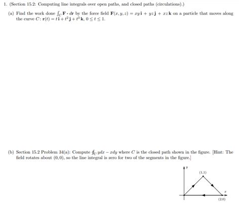 Solved 1 Section 152 Computing Line Integrals Over Open