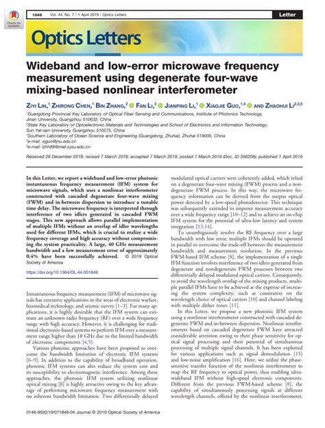 Pdf Wideband And Low Error Microwave Frequency Measurement Using Degenerate Four Wave Mixing