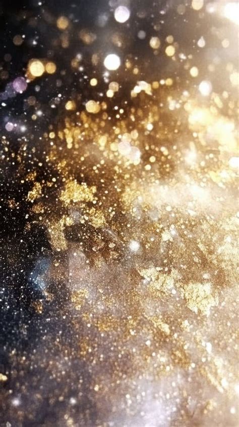 Abstract Shimmering Golden And Silver Particles On Black Background Festive Glittering Texture