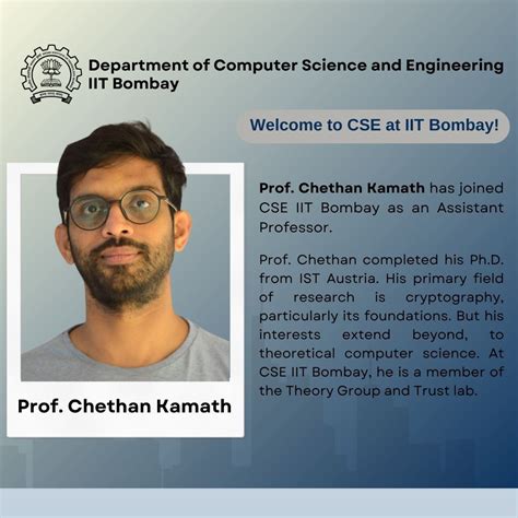 Cse At Iit Bombay Welcomes Prof Chethan Kamath To The Cse Faculty