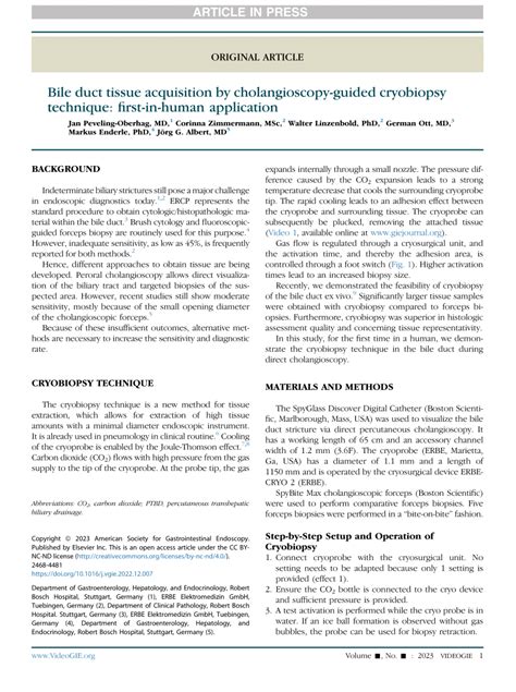 Pdf Bile Duct Tissue Acquisition By Cholangioscopy Guided Cryobiopsy Technique First In Human