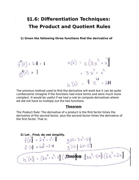 16 Differentiation Techniques The Product And Quotient Rules Completed