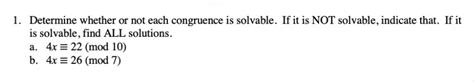 Solved 1 Determine Whether Or Not Each Congruence Is