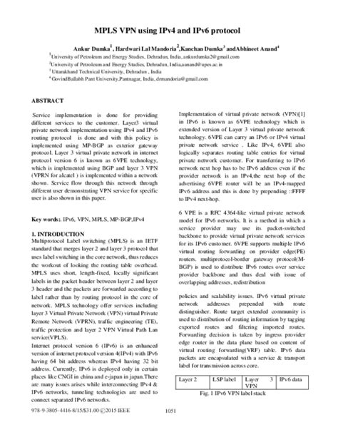 Pdf Mpls Vpn Using Ipv4 And Ipv6 Protocolpdf