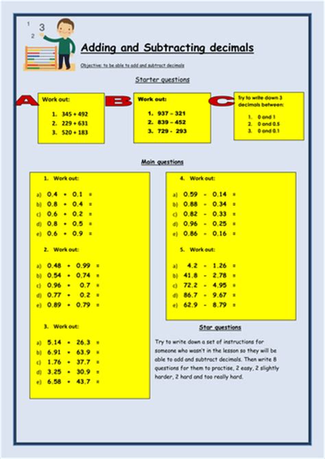 Adding And Subtracting Decimals Worksheet By Bcooper87 Teaching Resources Tes