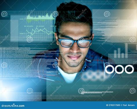 Stats Overlay And A Man With Data For Coding Programming Or Cloud